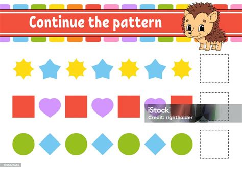 패턴을 계속합니다 워크시트를 개발하는 교육 아이들을위한 게임 활동 페이지입니다 아이들을위한 퍼즐 유치원에 대한 수수께끼 평평한 격리 벡터 그림입니다 귀여운 만화 스타일 교사