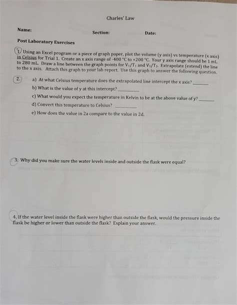 Solved Charles Law Name Section Date Post Laboratory