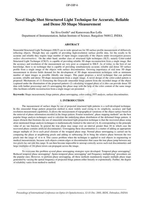 Pdf Novel Single Shot Structured Light Technique For Accurate Reliable And Dense 3d Shape