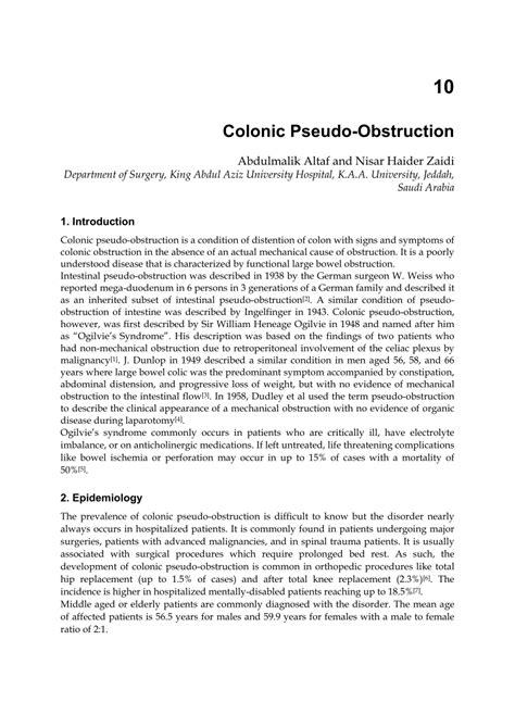 Pdf Colonic Pseudo Obstruction