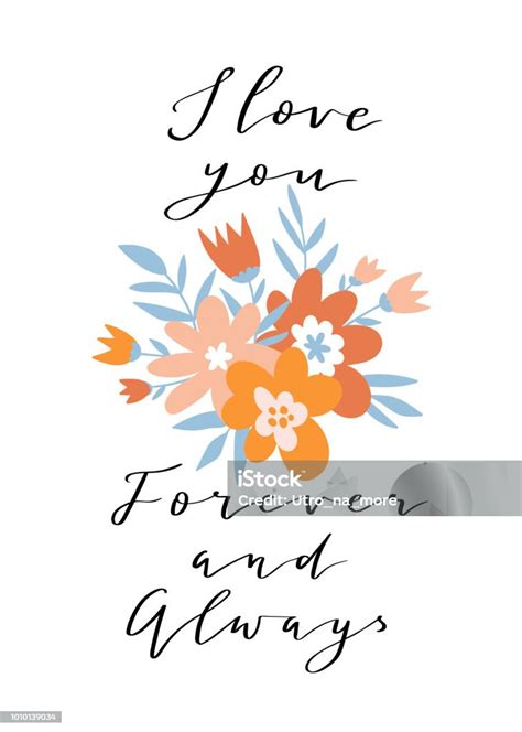 레터링영원히 그리고 항상와 당신을 사랑 합니다 낭만주의 꽃 꽃다발 귀여운 웨딩 초대장 서식 파일 디자인입니다 발렌타인의 날에 대 한 벡터 일러스트입니다 꽃 꾸며져 서 예