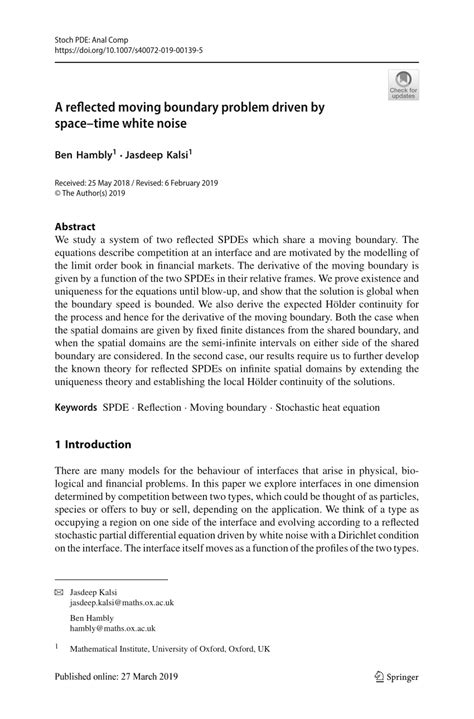 Pdf A Reflected Moving Boundary Problem Driven By Spacetime White Noise