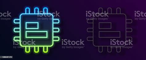 검은 배경에 격리 된 마이크로 회로 Cpu 아이콘빛나는 네온 라인 컴퓨터 프로세서 회로 기판칩 또는 Cpu 마이크로 프로세서 벡터 컴퓨터 칩에 대한 스톡 벡터 아트 및 기타