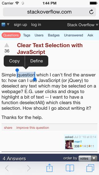 how to clear text selection in mobile safari with javascript stack