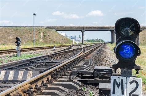 Premium Photo Blue Semaphore And Railroad Crossing
