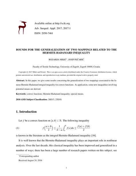Pdf Bounds For The Generalization Of Two Mappings Related To The Hermite Hadamard Inequality