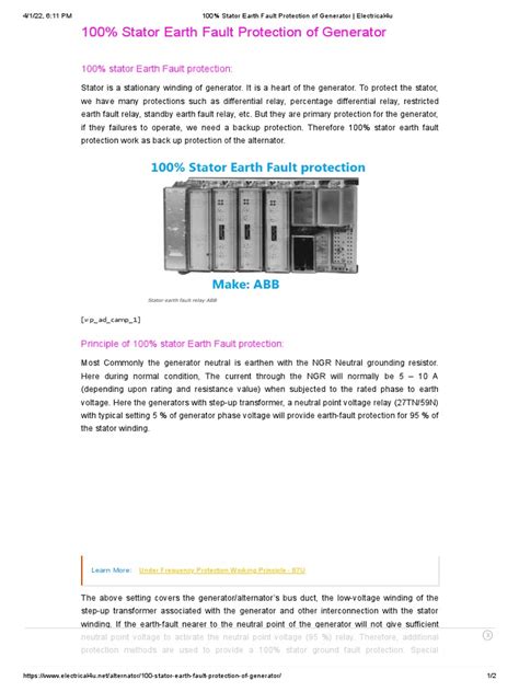 100 Stator Earth Fault Protection Of Generator Electrical4u Pdf
