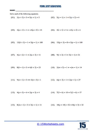 Algebra Formula Worksheet