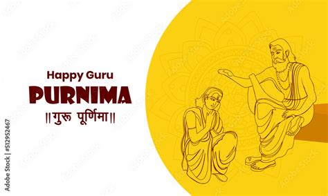 Vector Line Art Illustration For Indian Festival Guru Purnima Celebration Hindi Text Guru