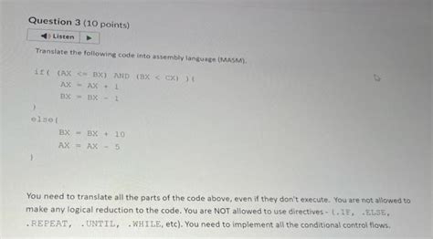 solved translate the following code into assembly language