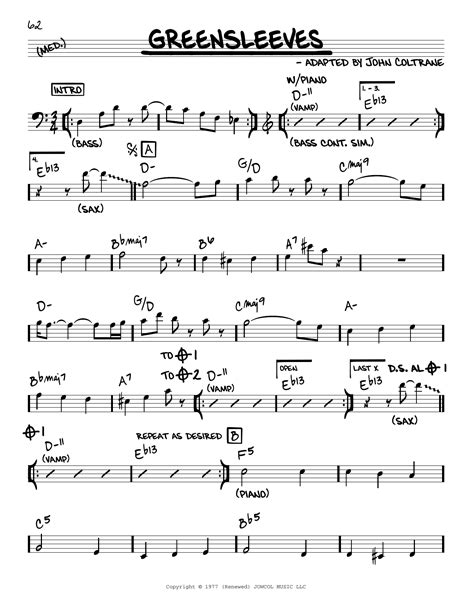John Coltrane Greensleeves Sheet Music Notes Chords Sheet Music Jazz Sheet Music Sheet