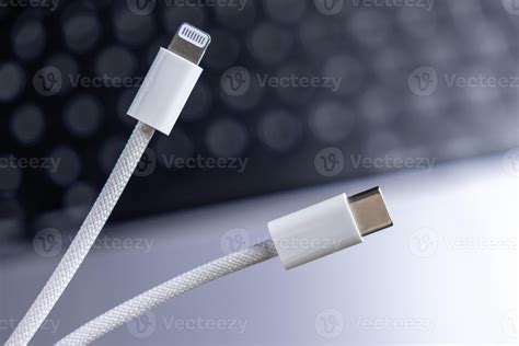 Modern White Braided Charging Cables Featuring Both Lightning And Usb C