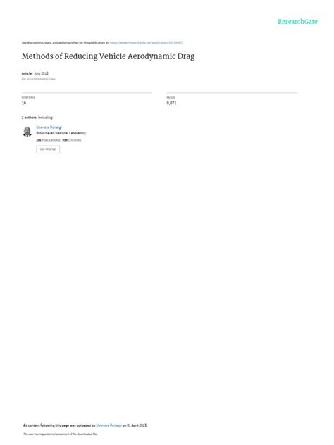 Methods Of Reducing Vehicle Aerodynamic Drag Pdf Wind Tunnel Drag Physics