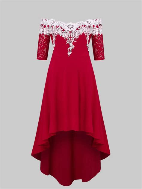 Wipalo Lace Panel Off The Shoulder Plus Size High Low Dress Half
