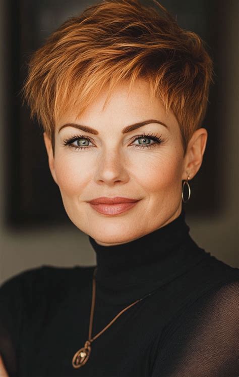 32 Pixie Haircuts For Women Over 40 Fiery Copper Pixie With Sleek Layers