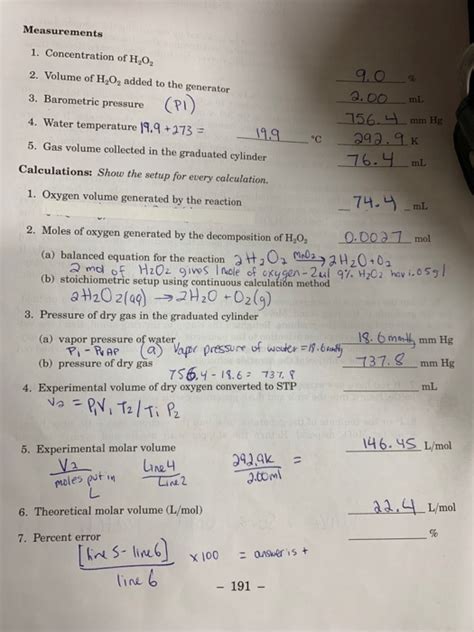 Solved Measurements Concentration Of H O Volume Of Chegg Com