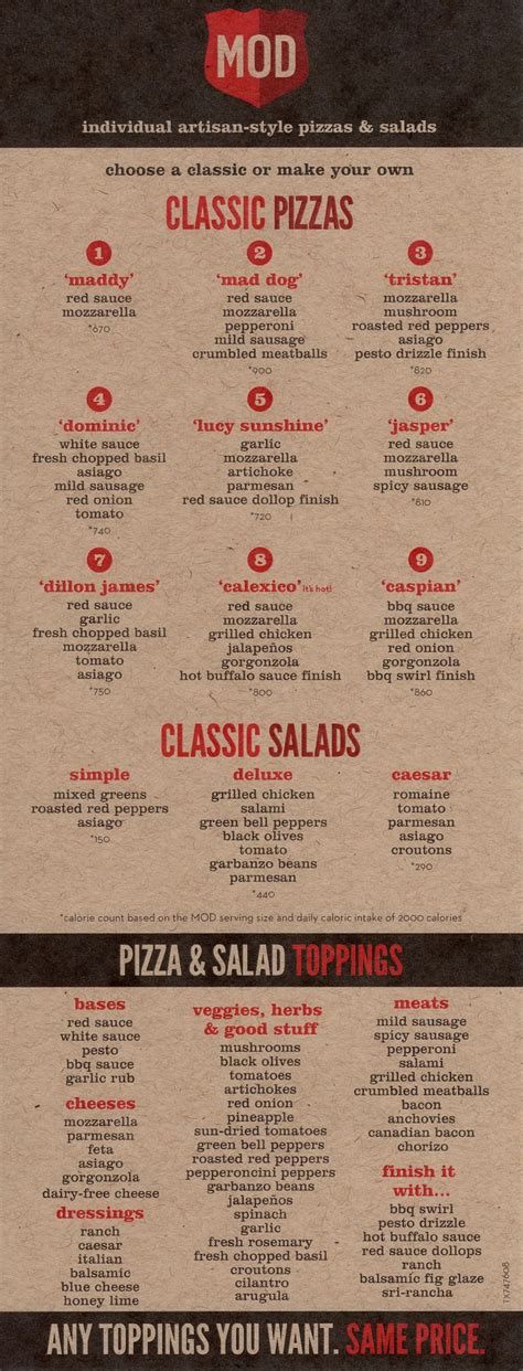 Mod Pizza Printable Menu