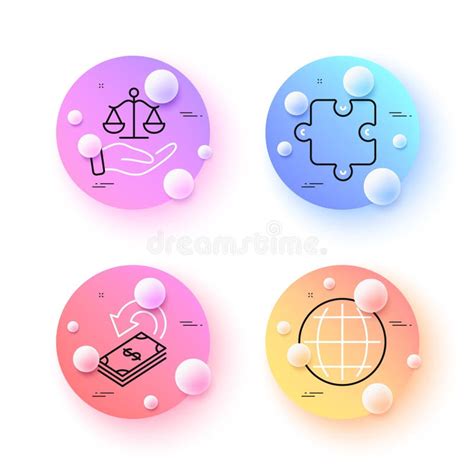 Cashback Justice Scales And Globe Minimal Line Icons For Web Application Printing Vector