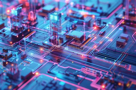 Computer Motherboard Electronic Circuit Chips Featuring Dynamic And Futuristic Network
