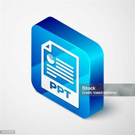 아이소메트릭 Ppt 파일 문서 아이콘입니다 Ppt 버튼 아이콘 흰색 배경에 고립 다운로드 Ppt 파일 프리 젠 테이 션 파란색