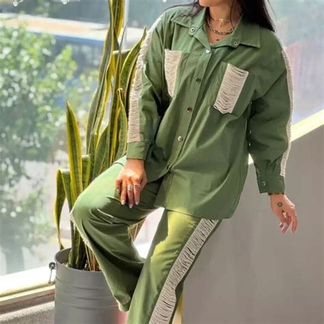 خرید و قیمت شومیز مانتویی ست با شلوار ریش ریش و پارچه لینن تمام نخ