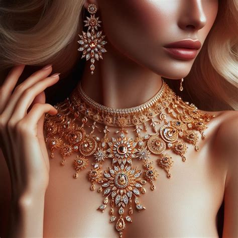 Premium Photo Hyperrealistic Female Beauty Lady Model Wearing Luxury Gold Sparkling Diamond