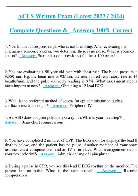 Acls Written Exam Latest 2024 2025 Complete Questions And Answers 100 Correct Acls And