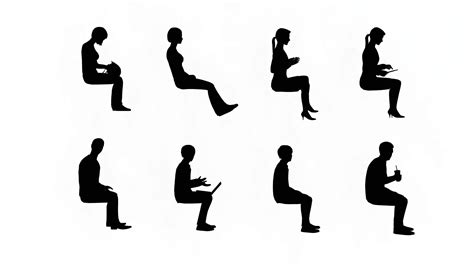 Silhouette Of Different People In Sitting Poseside View Cut Out