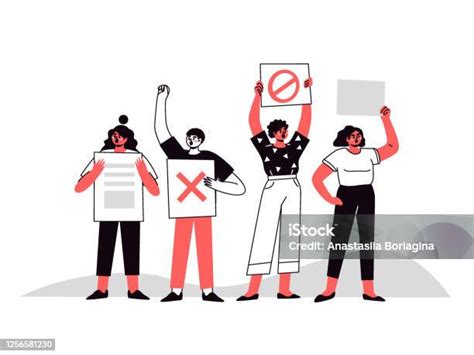 깃발 깃발을 들고 시위대의 군중 시위에서 투표 하는 사람들 정치 집회의 개념과 항의의 벡터의 고립 단체 항의의 그림