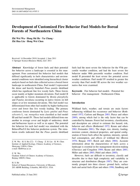 Pdf Development Of Customized Fire Behavior Fuel Models For Boreal Forests Of Northeastern China