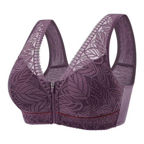 Baywell Womens Zip Front Sport Bra Plus Size Wirefree Lace Bra Full