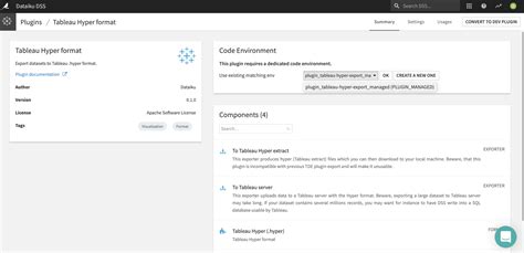 Plugin Tableau Hyper Export Dataiku