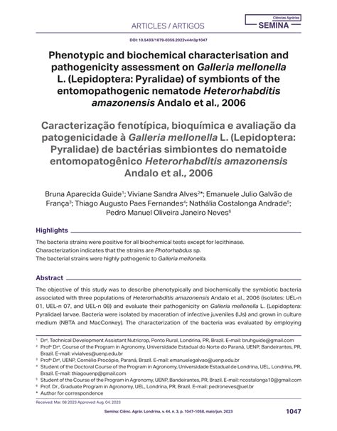 Pdf Phenotypic And Biochemical Characterisation And Pathogenicity Assessment On Galleria