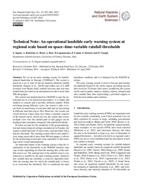 Pdf Technical Note An Operational Landslide Early Warning System At Regional Scale Based On
