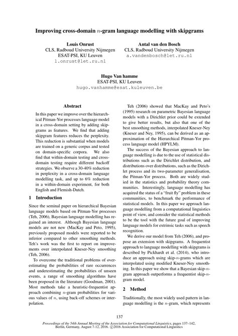 Pdf Improving Cross Domain N Gram Language Modelling With Skipgrams