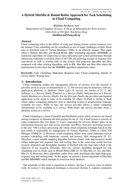 Pdf A Hybrid Minmin And Round Robin Approach For Task Scheduling In Cloud Computing