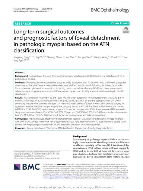 Pdf Long Term Surgical Outcomes And Prognostic Factors Of Foveal Detachment In Pathologic