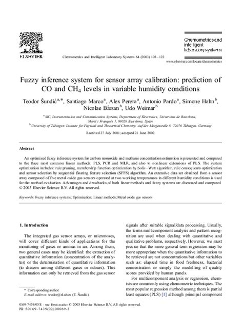 Pdf Fuzzy Inference System For Sensor Array Calibration Prediction