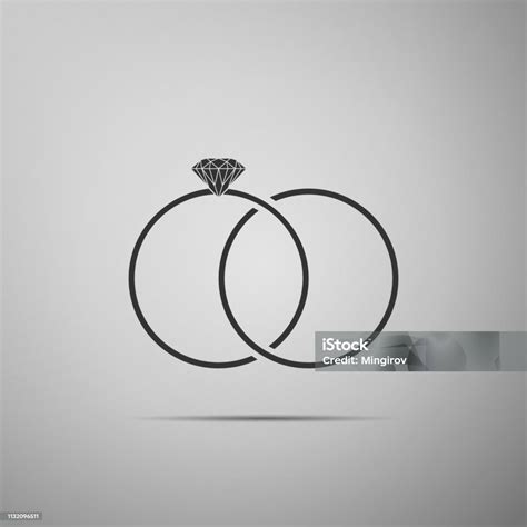 결혼 반지 아이콘 회색 배경에 고립입니다 신부와 신랑 보석 기호입니다 결혼 아이콘입니다 다이아몬드 링 평면 디자인입니다 벡터 일러스트 결혼식에 대한 스톡 벡터 아트 및 기타