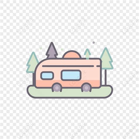 Rv 캠핑 트레일러 아이콘은 나무가 있는 밝은 색상입니다 벡터캠프장욱스 Png 일러스트 무료 다운로드 Lovepik