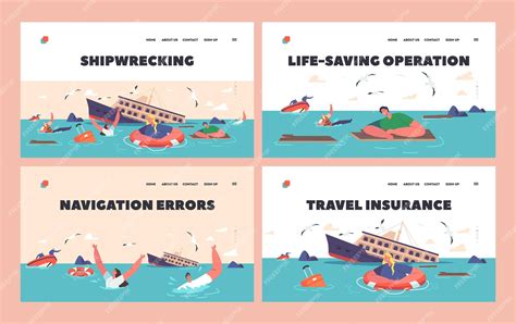 Premium Vector Shipwreck Landing Page Template Set People Trying To