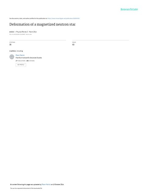 Deformation Of A Magnetized Neutron Star Pdf Science And Mathematics