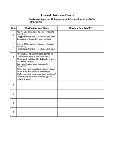 Technical Clarification Form For Pdf