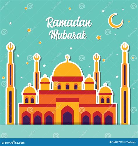 Ramadan Mubarak Greeting Card Design With Mosque Vector Illustration