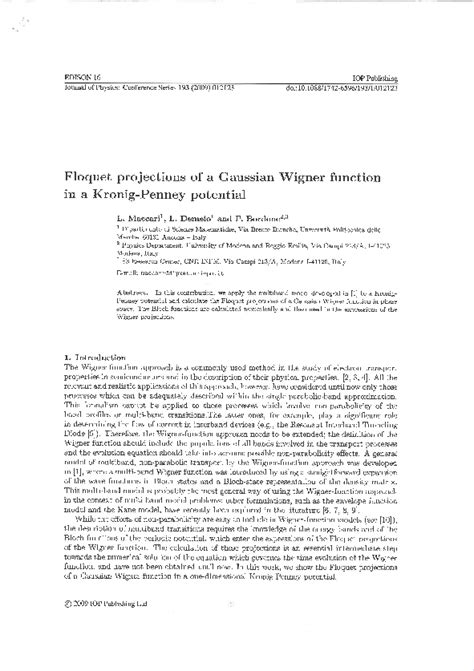 Pdf Floquet Projections Of A Gaussian Wigner Function In A Kronig