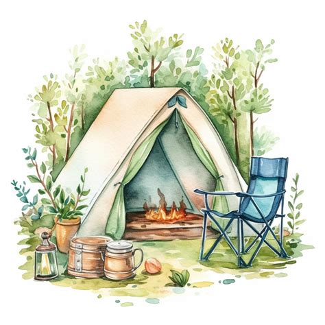 Premium Photo A Drawing Of Camping In The Woods Next To A Clear Lake