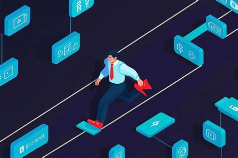Flat 3d Isometric Businessman Running On Blockchain Premium Ai Generated Image