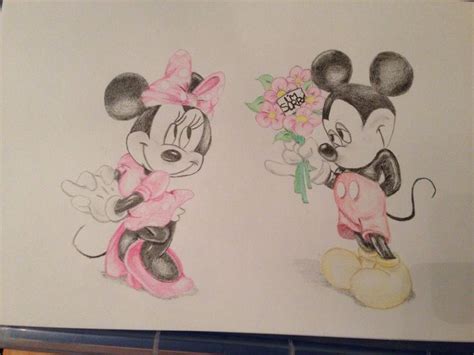 Mickey And Mini Mouse Commission Sketch In Graphite And Coloured Pencil