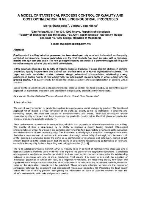 Doc A Model Of Statistical Process Control Of Quality And Cost