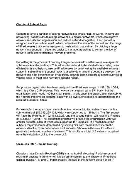 Chapter Subnet Facts Chapter Subnet Facts Subnets Refer To A Partition Of A Larger Network
